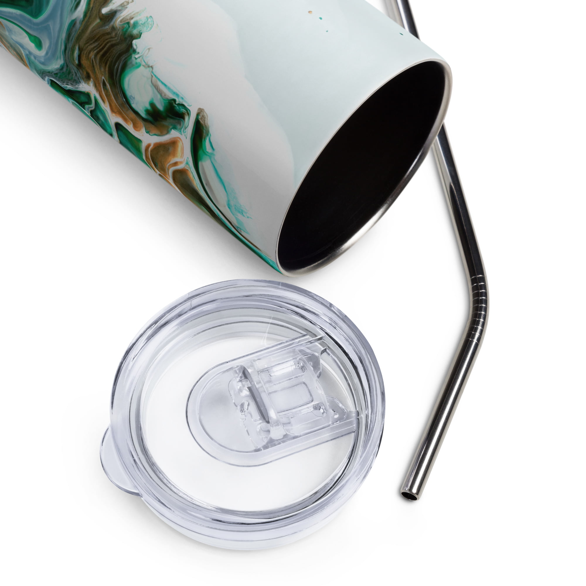 Emerald Green Fire - Stainless steel tumbler - Golden Fluid Art
